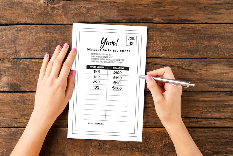 Dessert Dash Bid Sheets - Etsy