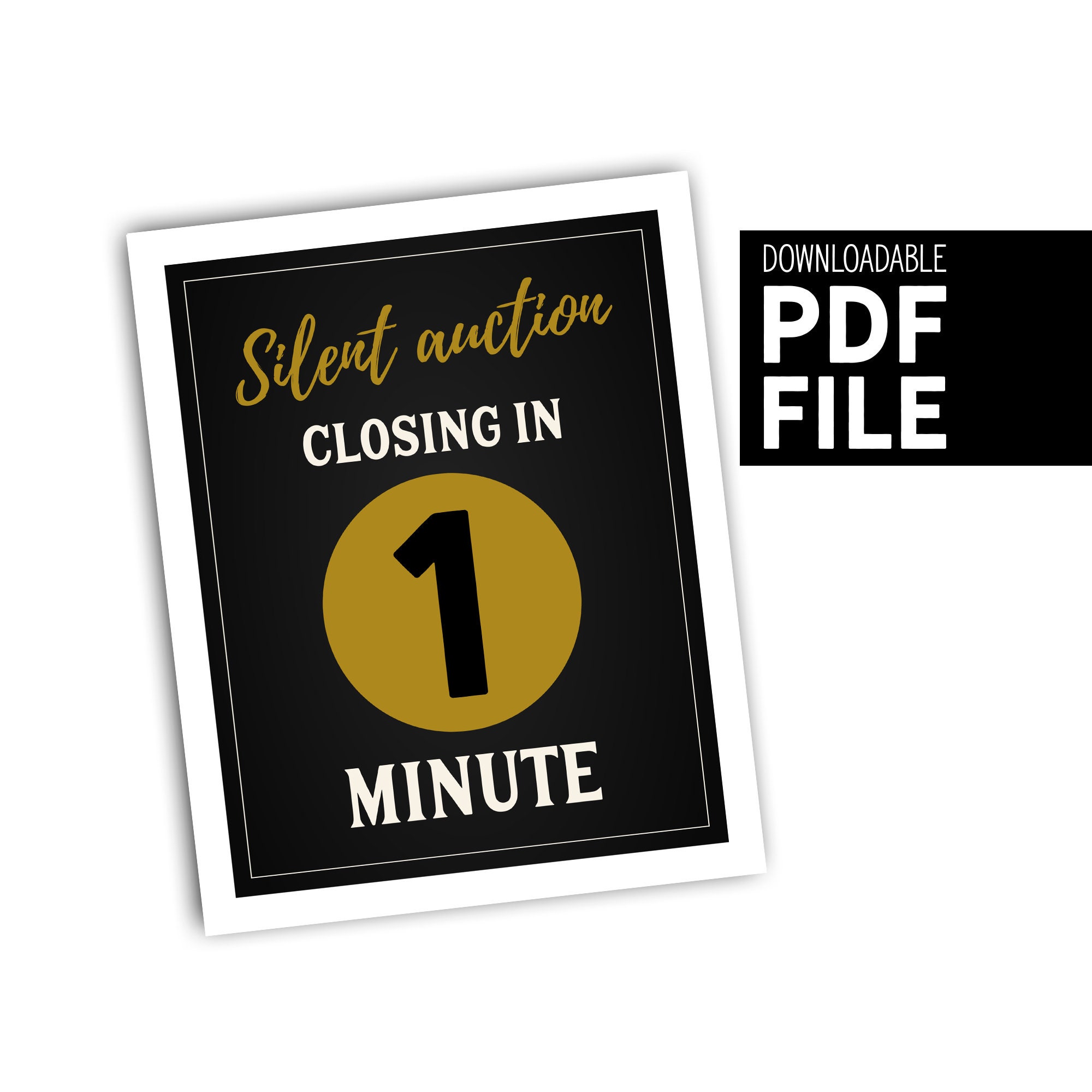 3 PDF Posters - Silent Auction Closing in 1, 15 and 30 Minutes, Signage ...