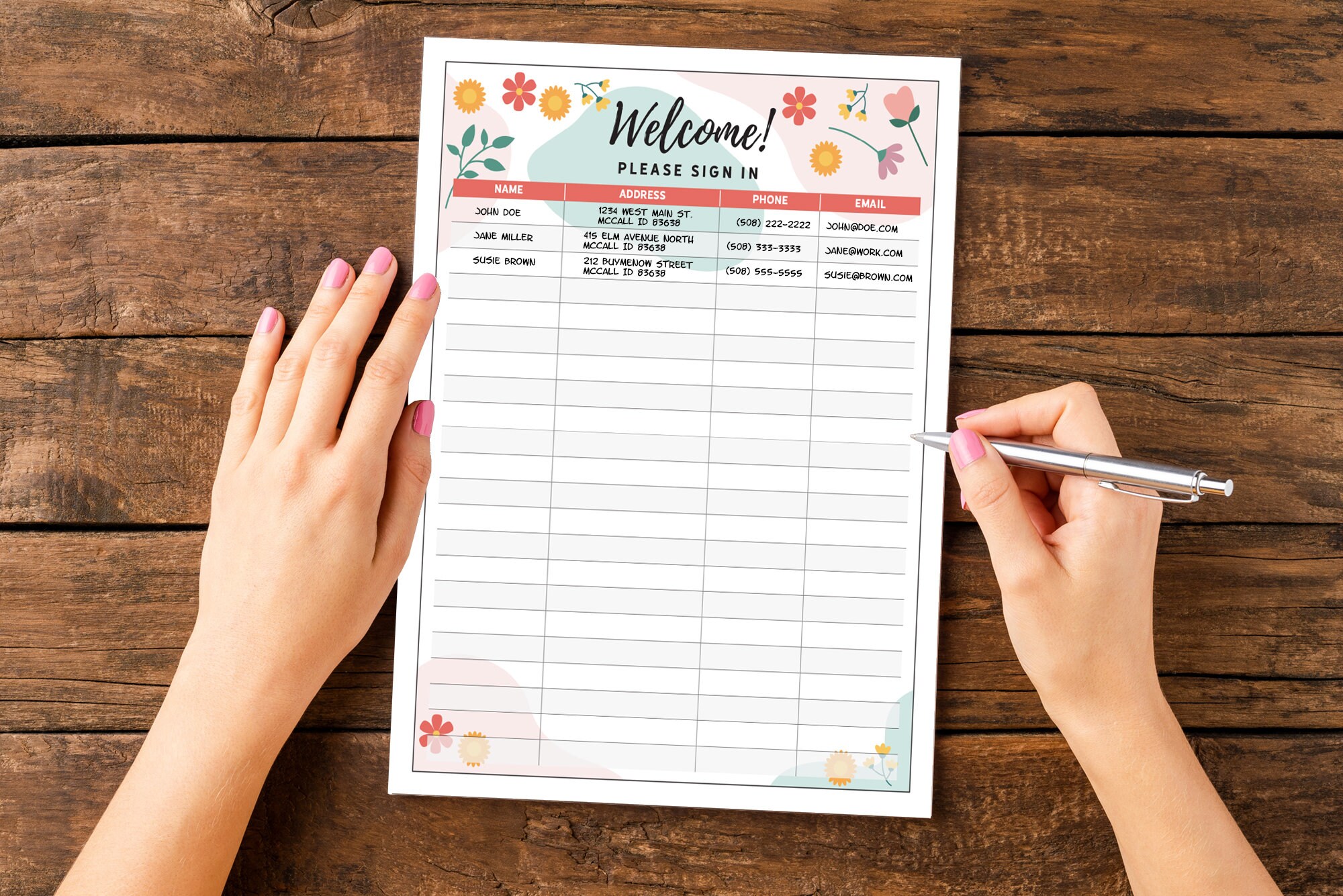 Basic Sign-in Sheet - Spring, Summer, Flowers, Check-in, PDF Download ...