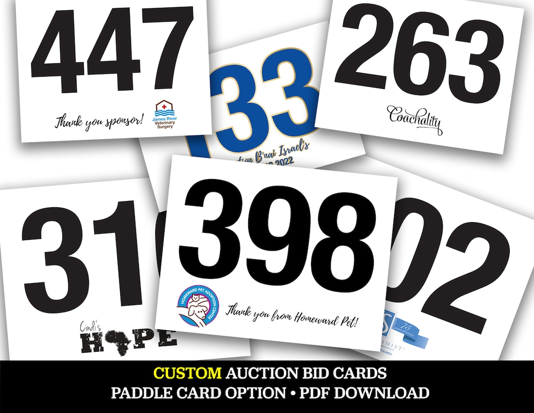 CUSTOM Auction Bid Cards/paddles, Charity, Auction, Fundraising, Bid ...