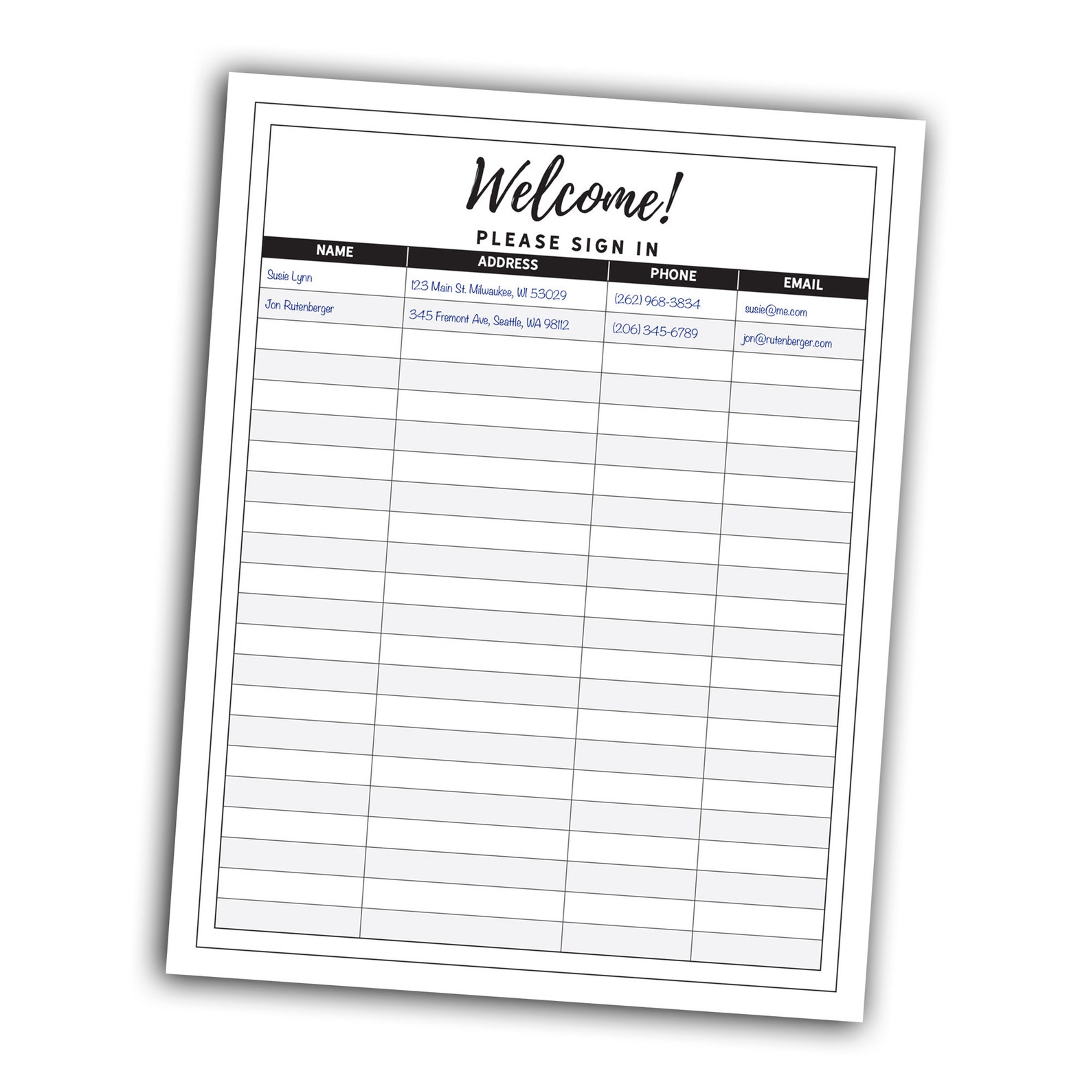 Basic Sign-in Sheet - PDF Download Digital File, Fundraiser, Auction ...