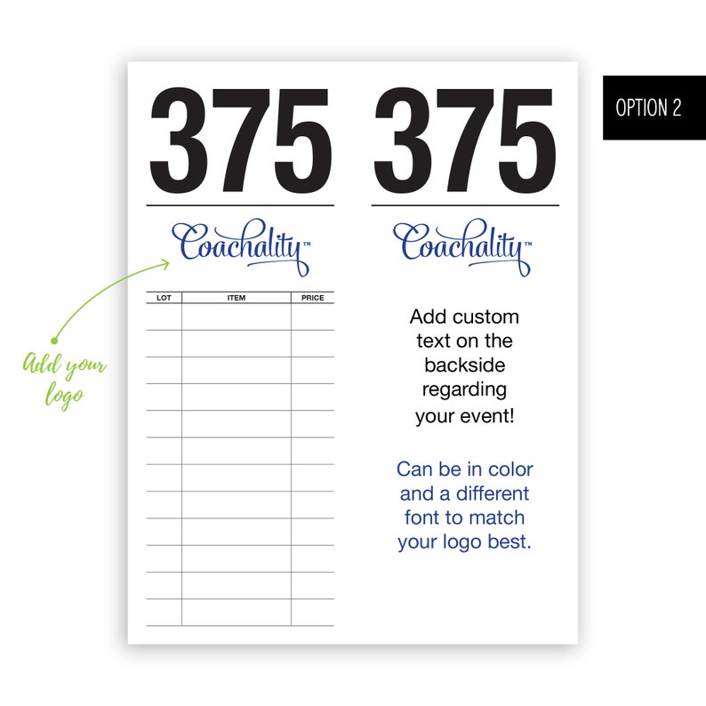 CUSTOM Auction Bid Cards, 100-450, Folded (double-sided) or 2-up ...