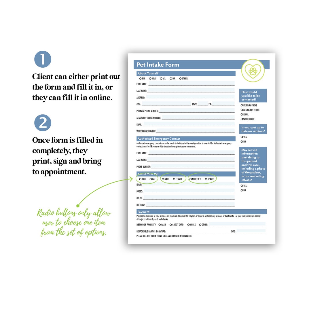 Veterinary Intake Form for Online or Print Use, PDF, Vet Tech ...