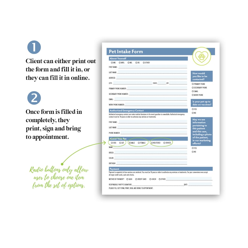 Veterinary Intake Form for Online or Print Use, PDF, Vet Tech ...