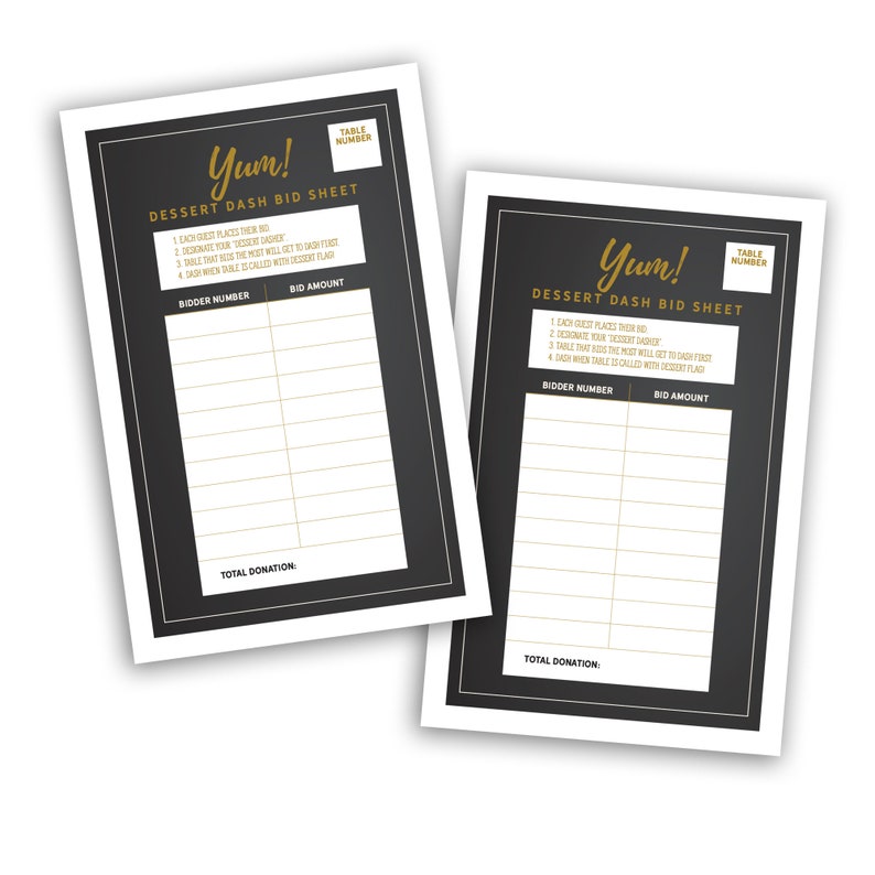 Classy Dessert Dash Bid Sheets - Etsy
