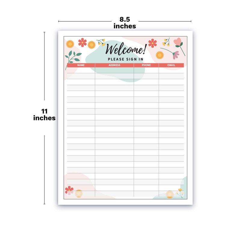 Basic Sign-in Sheet - Spring, Summer, Flowers, Check-in, PDF Download ...