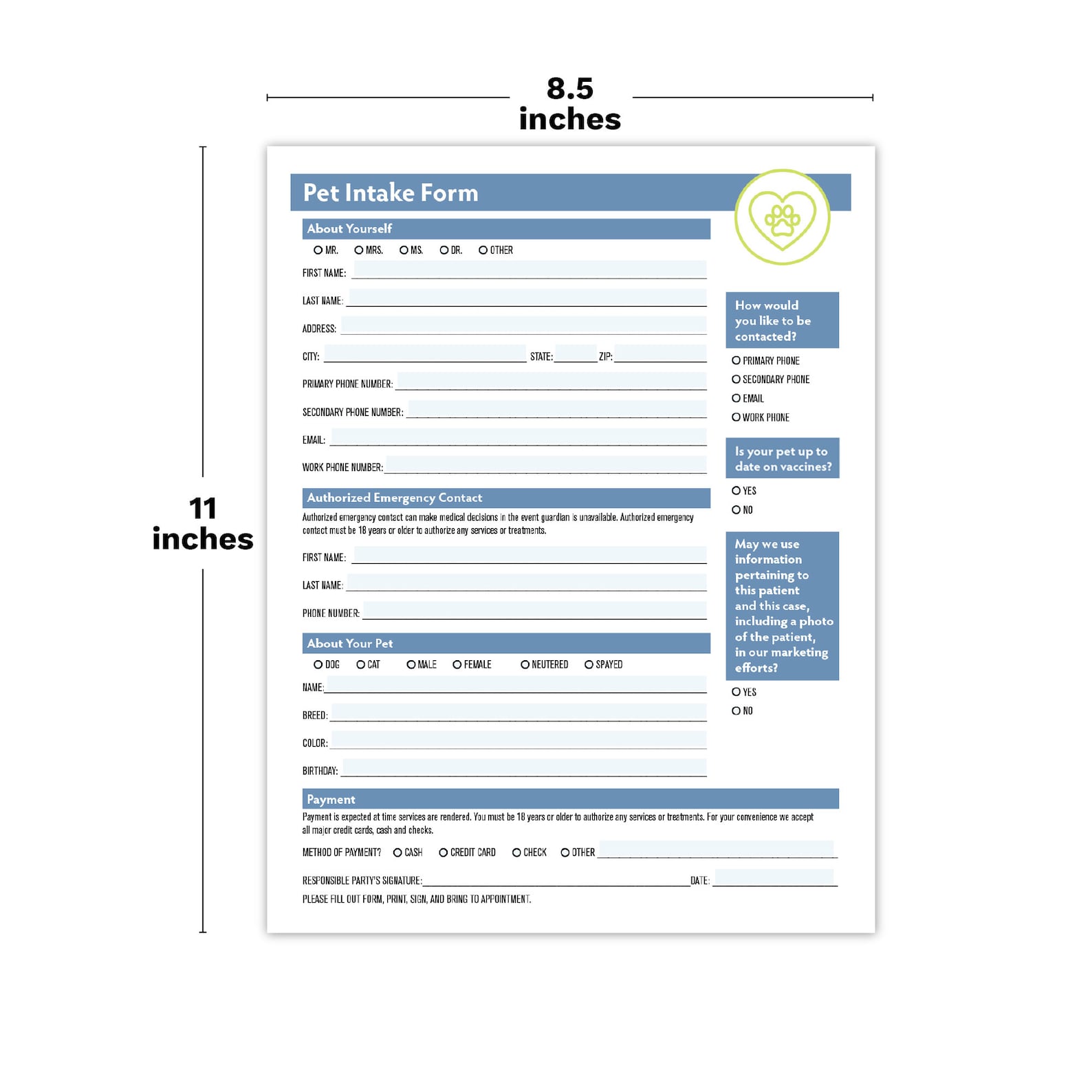 Veterinary Intake Form for Online or Print Use, PDF, Vet Tech ...