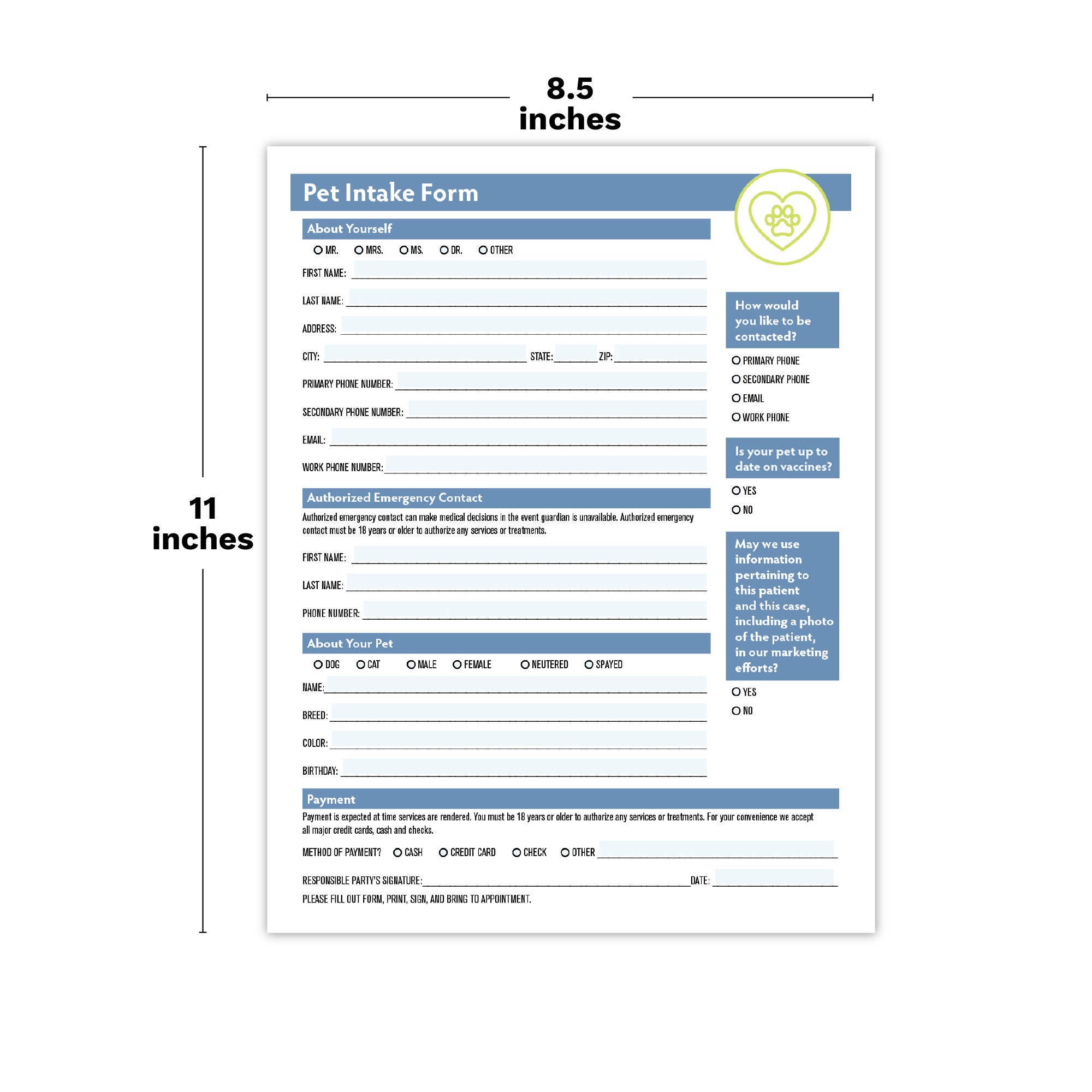 Veterinary Intake Form for Online or Print Use, PDF, Vet Tech ...