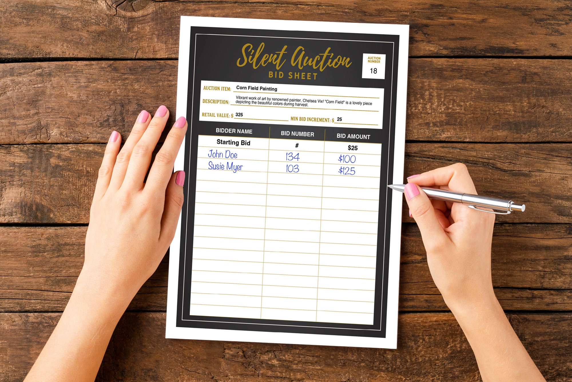 Editable Silent Auction Bid Sheet | PDF File | Classy - Etsy