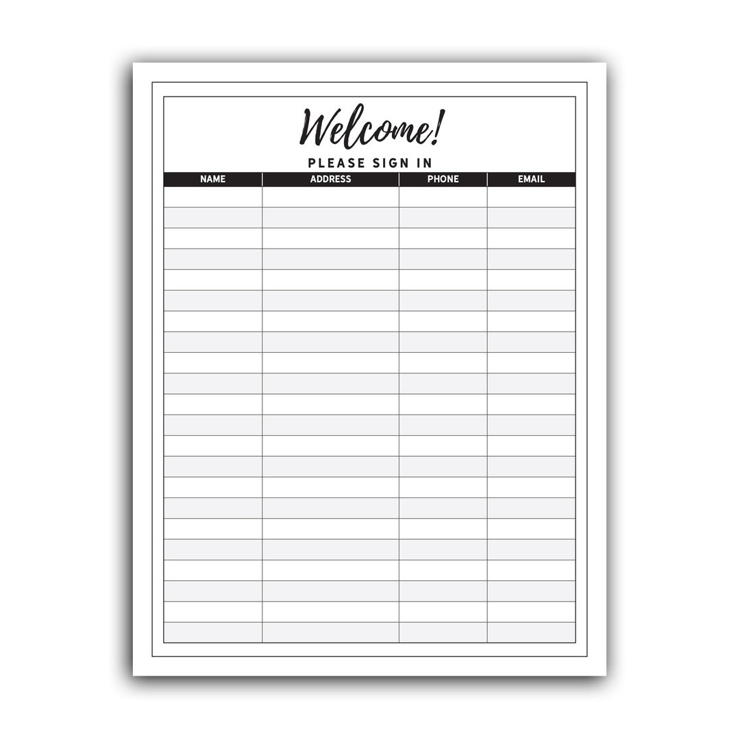 Basic Sign-in Sheet - PDF Download Digital File, Fundraiser, Auction ...
