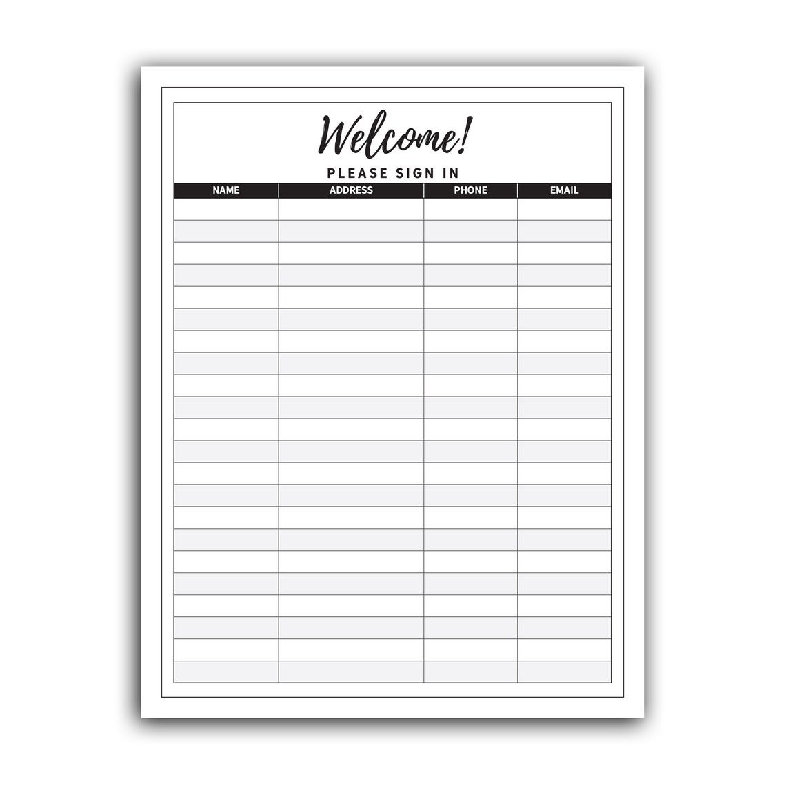 Basic Sign-in Sheet - PDF Download Digital File, Fundraiser, Auction ...