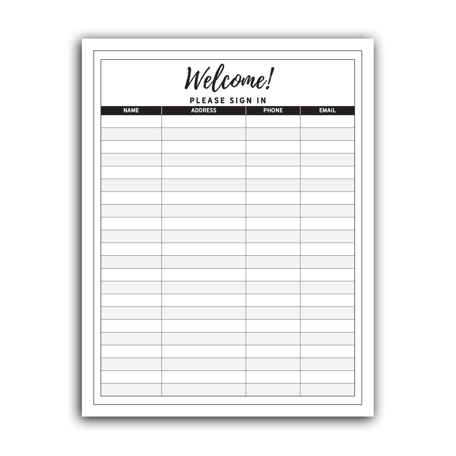 Basic Sign-in Sheet - PDF Download Digital File, Fundraiser, Auction ...