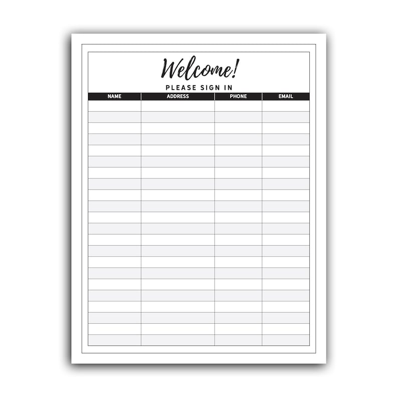 Basic Sign-in Sheet - PDF Download Digital File, Fundraiser, Auction ...