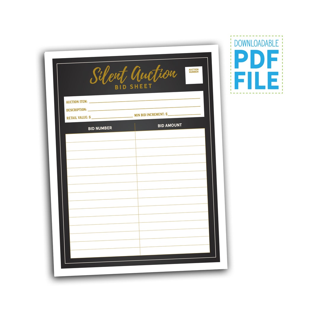 Editable Classy Silent Auction Bid Sheet, PDF, Fundraiser, School Event ...