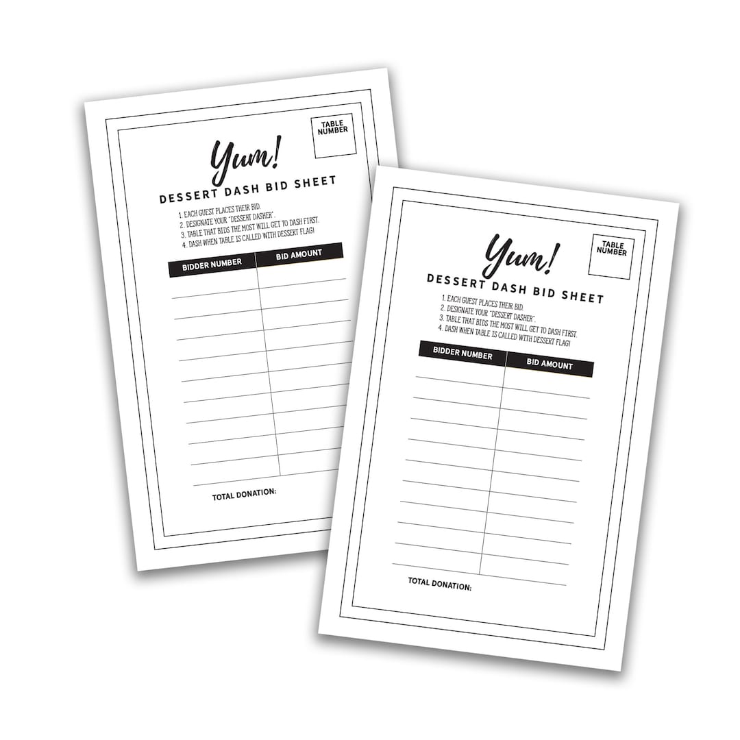Dessert Dash Bid Sheets - Etsy