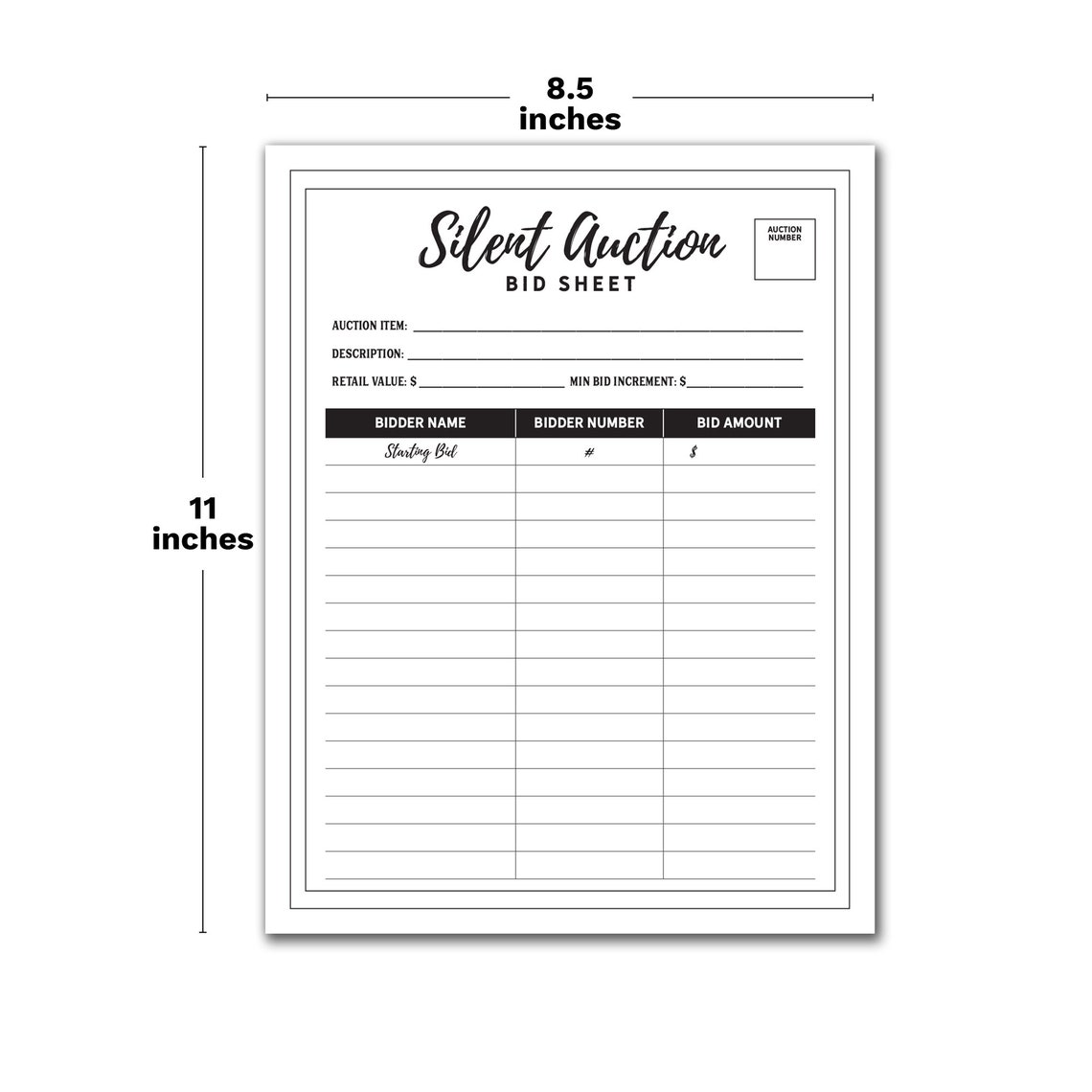 Editable Silent Auction Bid Sheet PDF File, Fundraiser, Gala, Charity ...