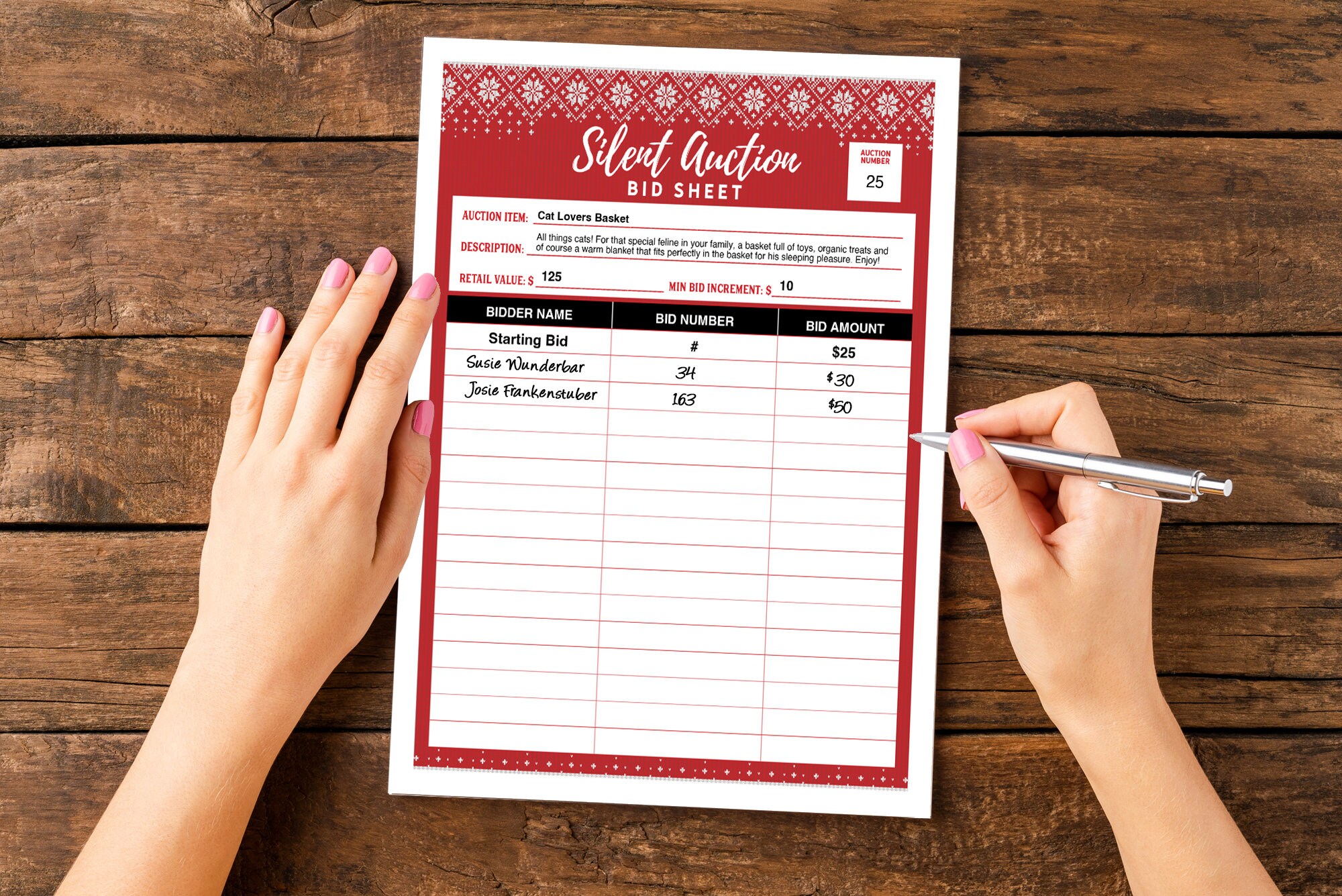 Editable Silent Auction Bid Sheet - PDF File, Winter, Holidays, Auction ...