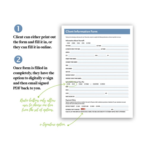 Veterinary Intake Form With Digital Signature - Etsy