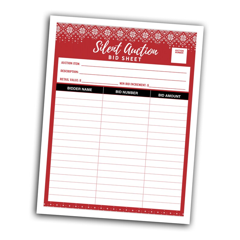 Editable Silent Auction Bid Sheet - PDF File, Winter, Holidays, Auction ...