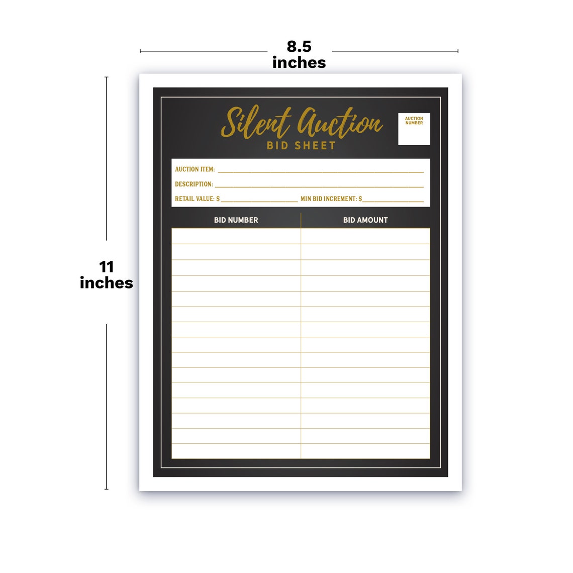 Editable Classy Silent Auction Bid Sheet, PDF, Fundraiser, School Event ...