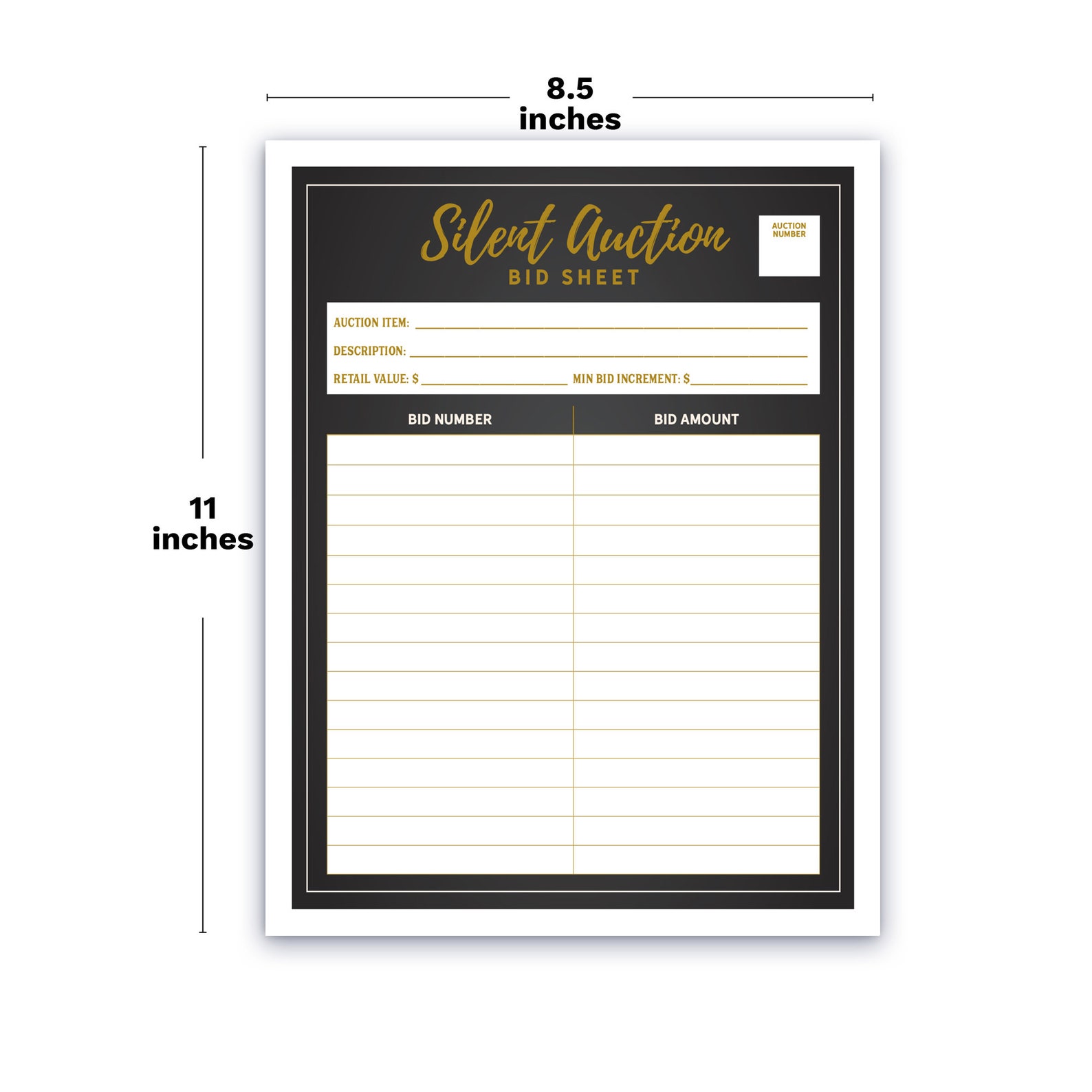 Editable Classy Silent Auction Bid Sheet, PDF, Fundraiser, School Event ...
