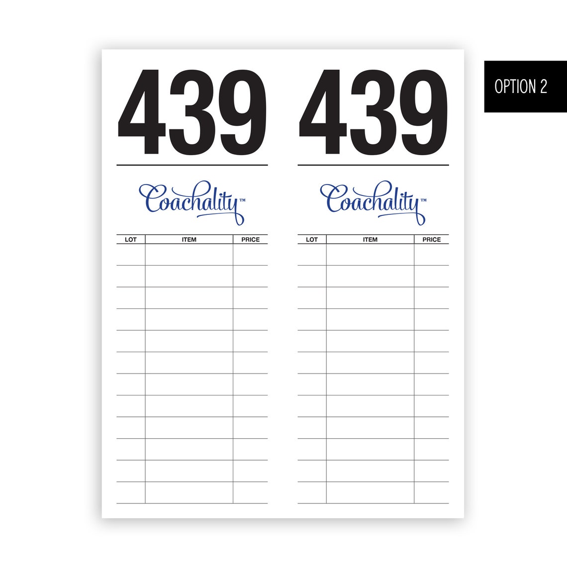 CUSTOM Auction Bid Cards, 100-450, Folded (double-sided) or 2-up ...