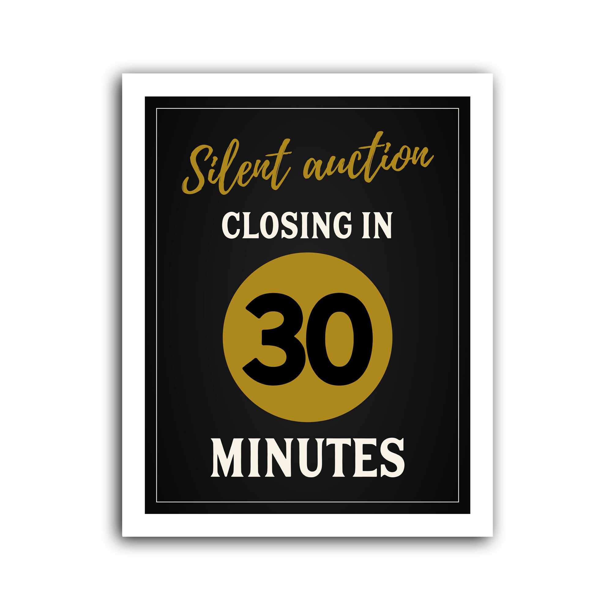 3 PDF Posters - Silent Auction Closing in 1, 15 and 30 Minutes, Signage ...