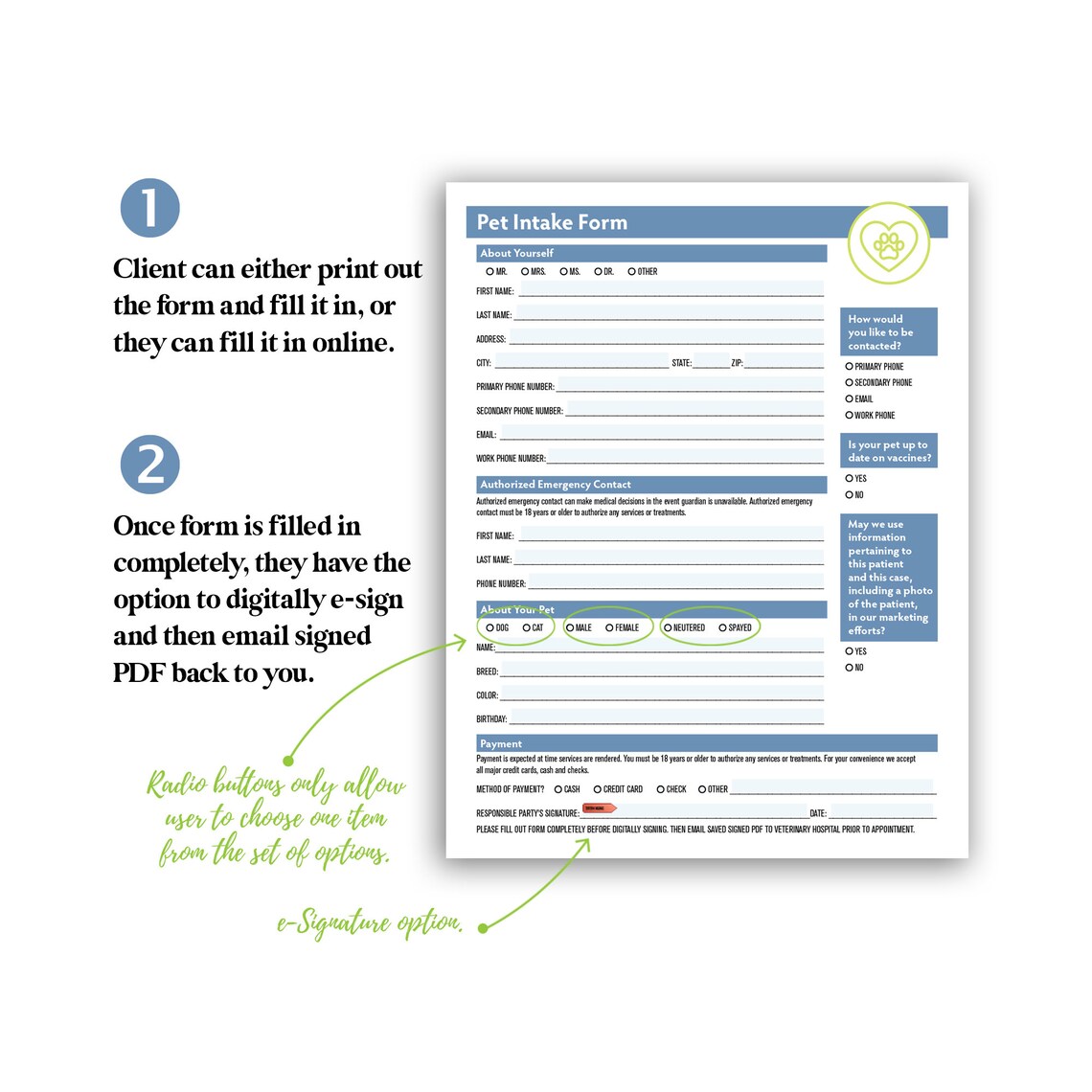 Veterinary Intake Form With Digital Signature - Online or Print Use ...