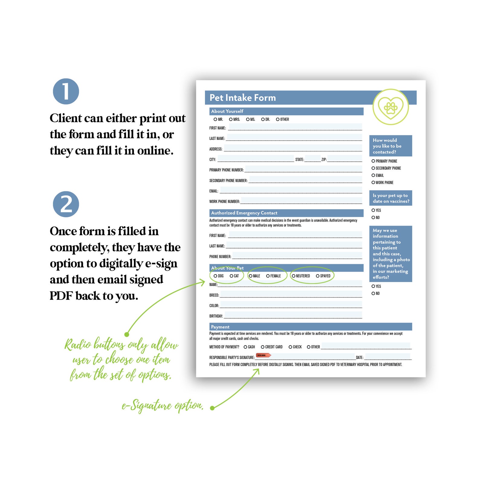 Veterinary Intake Form With Digital Signature - Online or Print Use ...