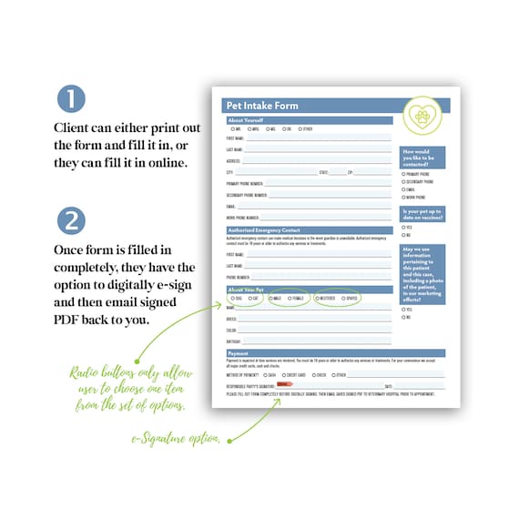 Veterinary Intake Form With Digital Signature - Etsy