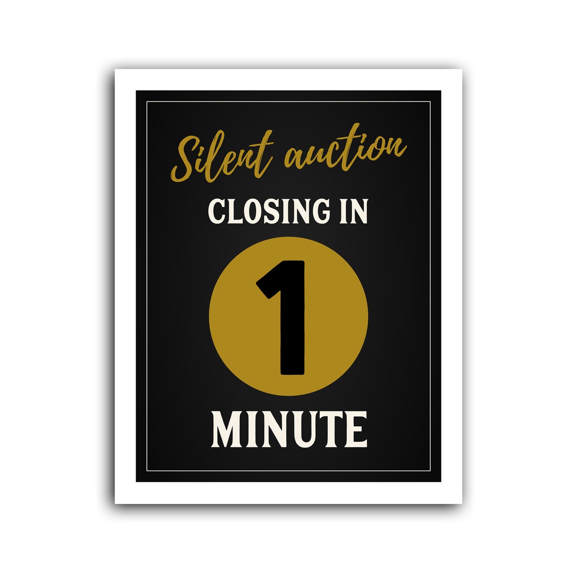 3 PDF Posters - Silent Auction Closing in 1, 15 and 30 Minutes, Signage ...