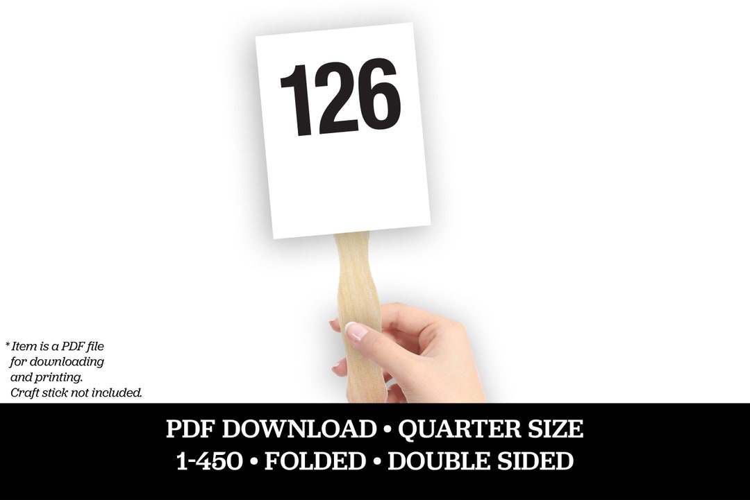 Auction Bid Paddles - Quarter Size, Folded, 100-450, Auction Bidding ...