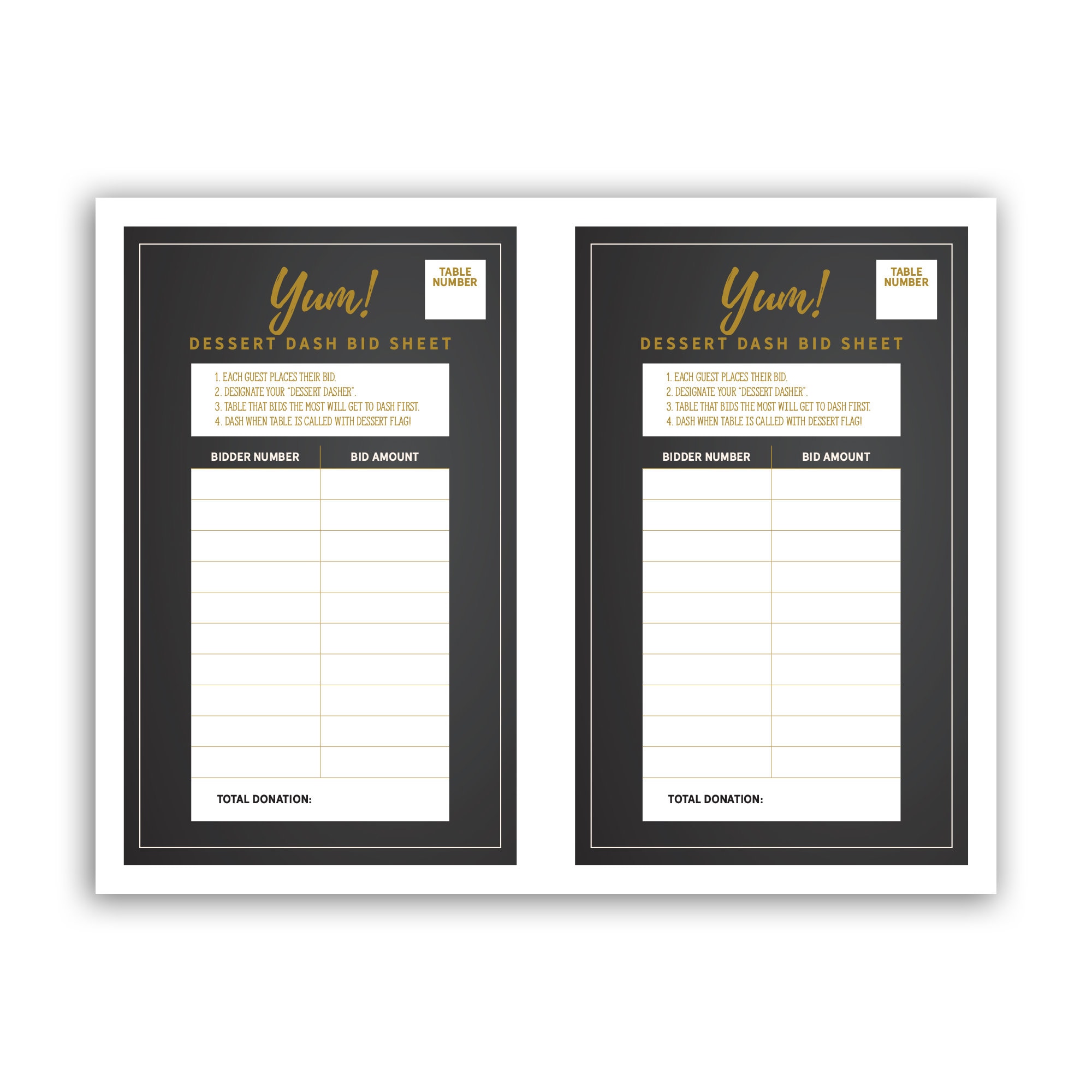 BUNDLE - Digital PDF Files, Bid Sheet, Dessert Dash Sheet, Enter to Win ...