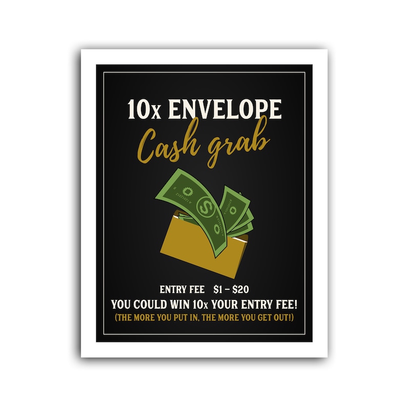 Auction Fundraising PDF Poster for 10x Envelope Cash Grab Game, Signage ...