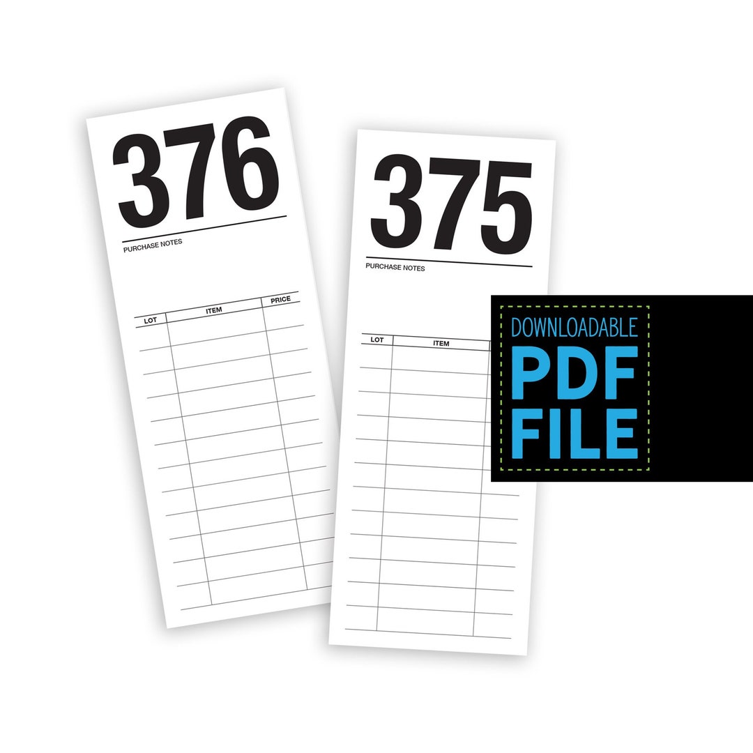 Auction Bid Cards With Purchase Notes, 1-600, Single Sided, Cattle Sale ...