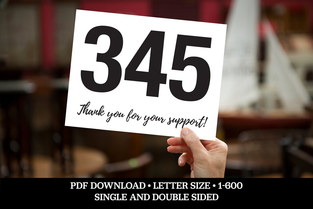 Auction Bid Cards - Letter Size, 1-600, With Text, "thank You for Your ...