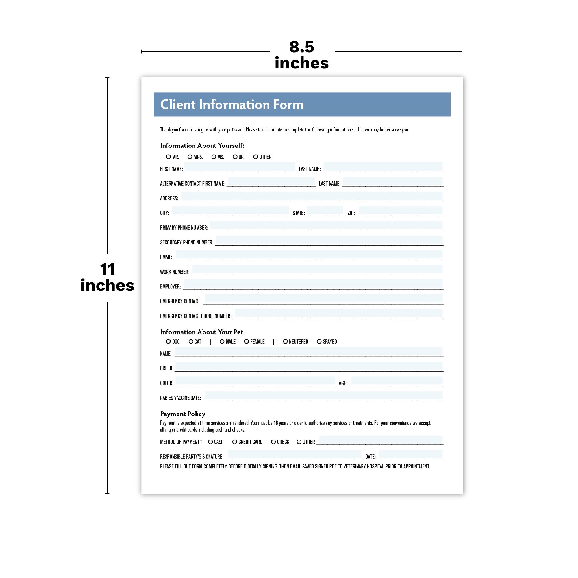 Veterinary Intake Form With Digital Signature - Online or Print Use ...