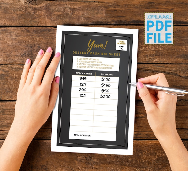 Classy Dessert Dash Bid Sheets - Etsy