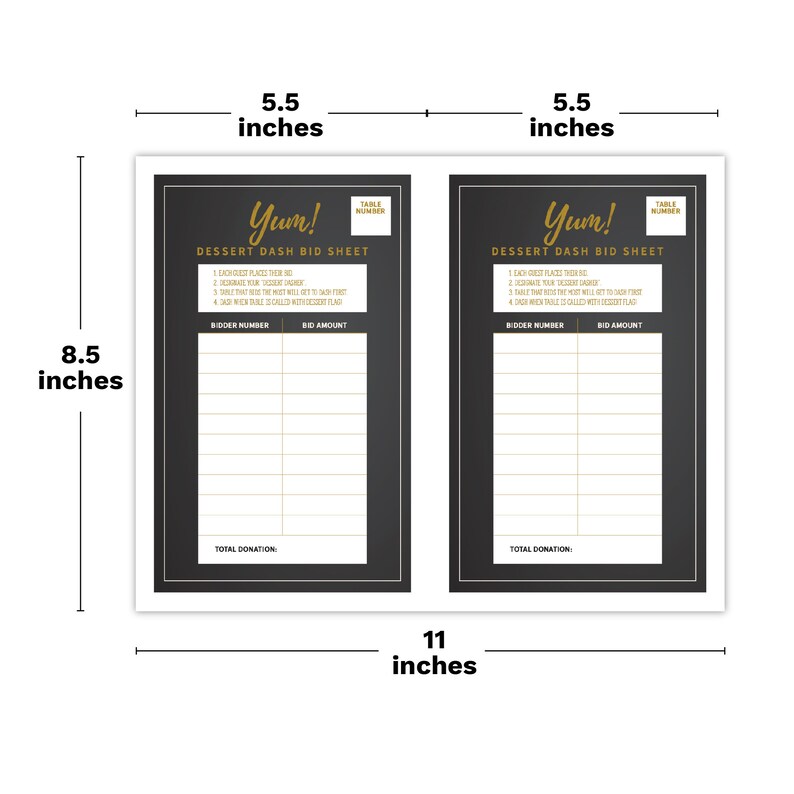 Classy Dessert Dash Bid Sheets - Etsy