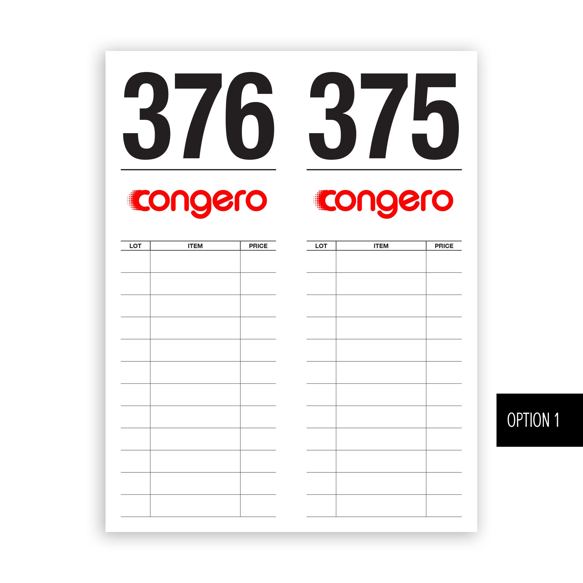 CUSTOM Auction Bid Cards, 100-450, Folded double-sided or 2-up single ...