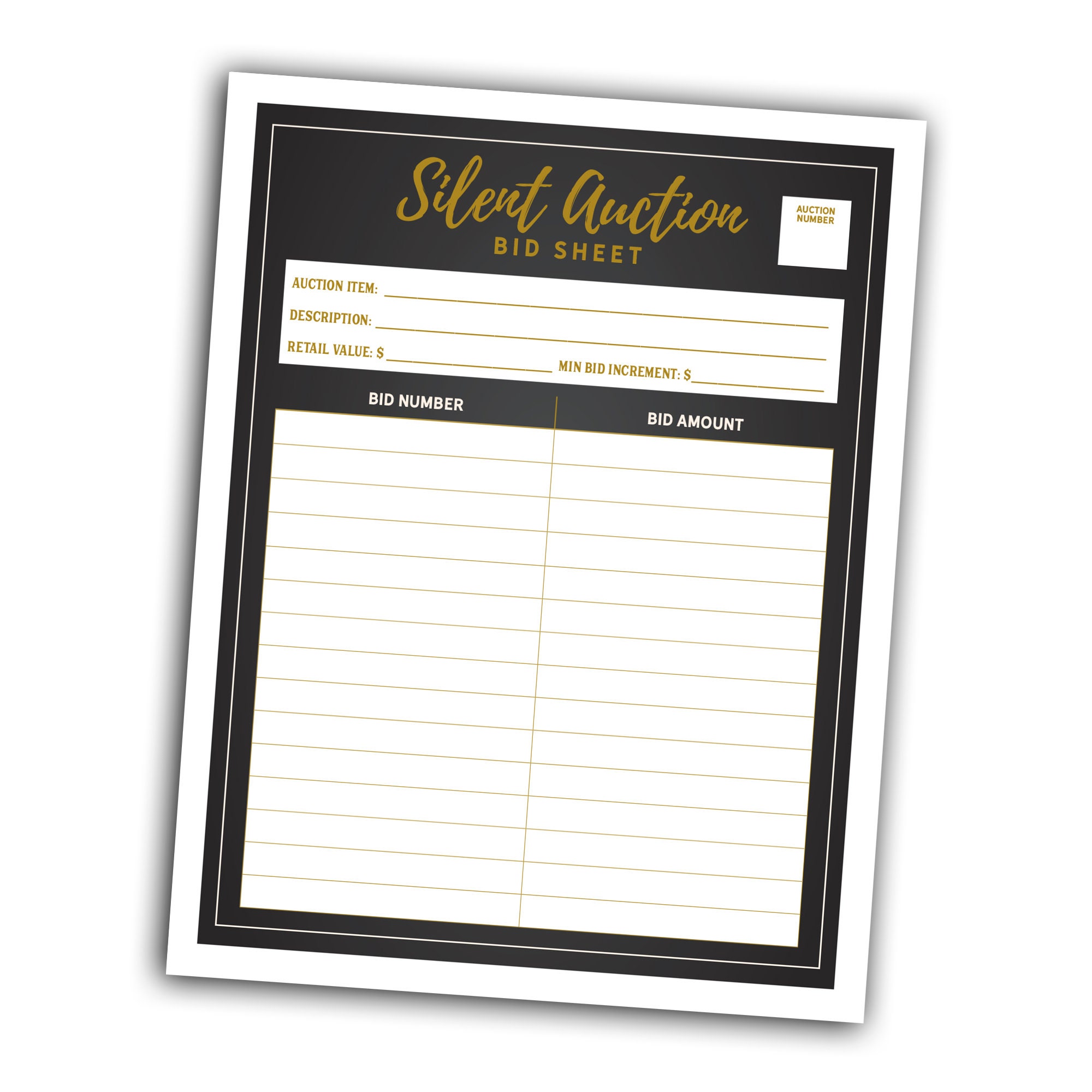 Editable Classy Silent Auction Bid Sheet, PDF, Fundraiser, School Event ...