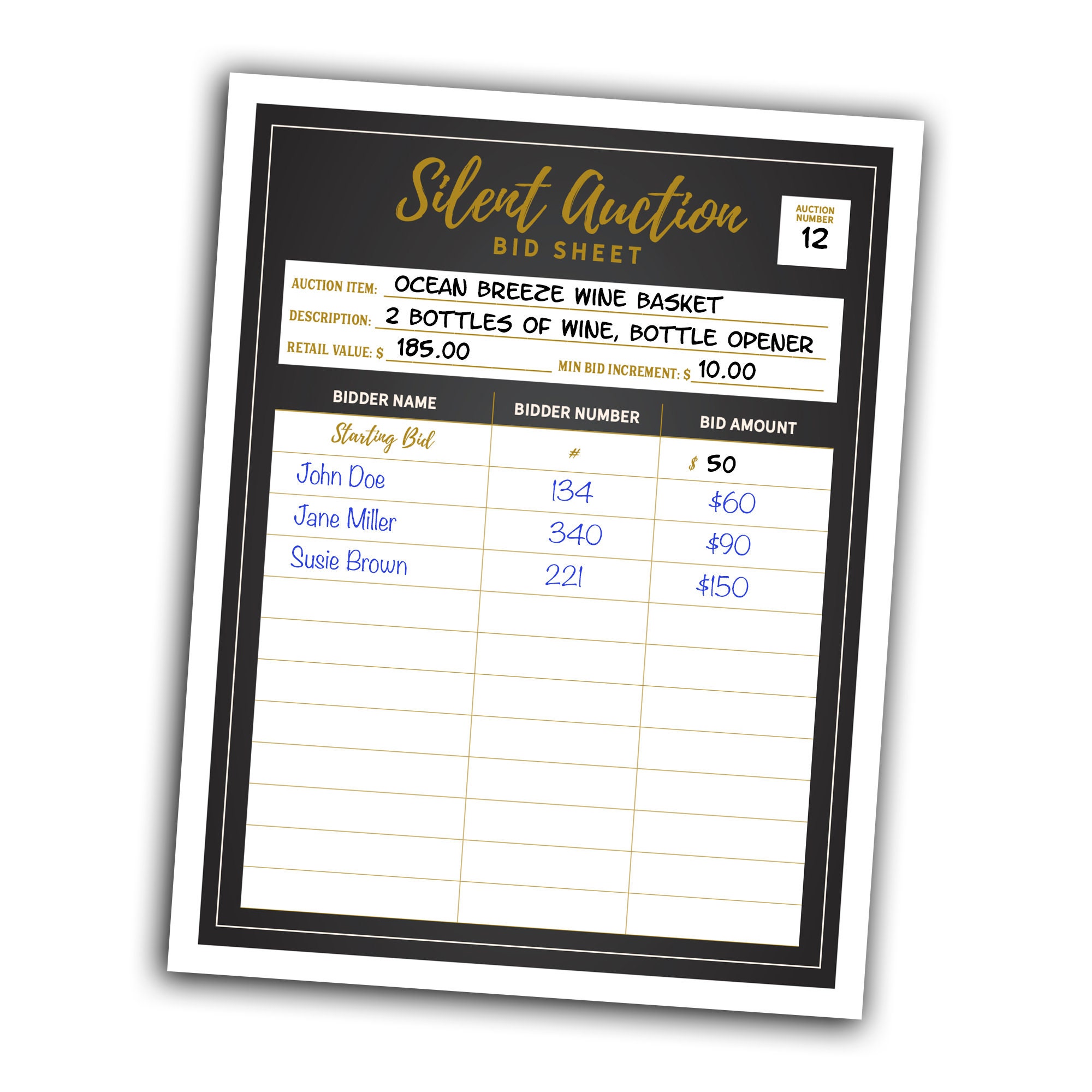 BUNDLE - Digital PDF Files, Bid Sheet, Dessert Dash Sheet, Enter to Win ...