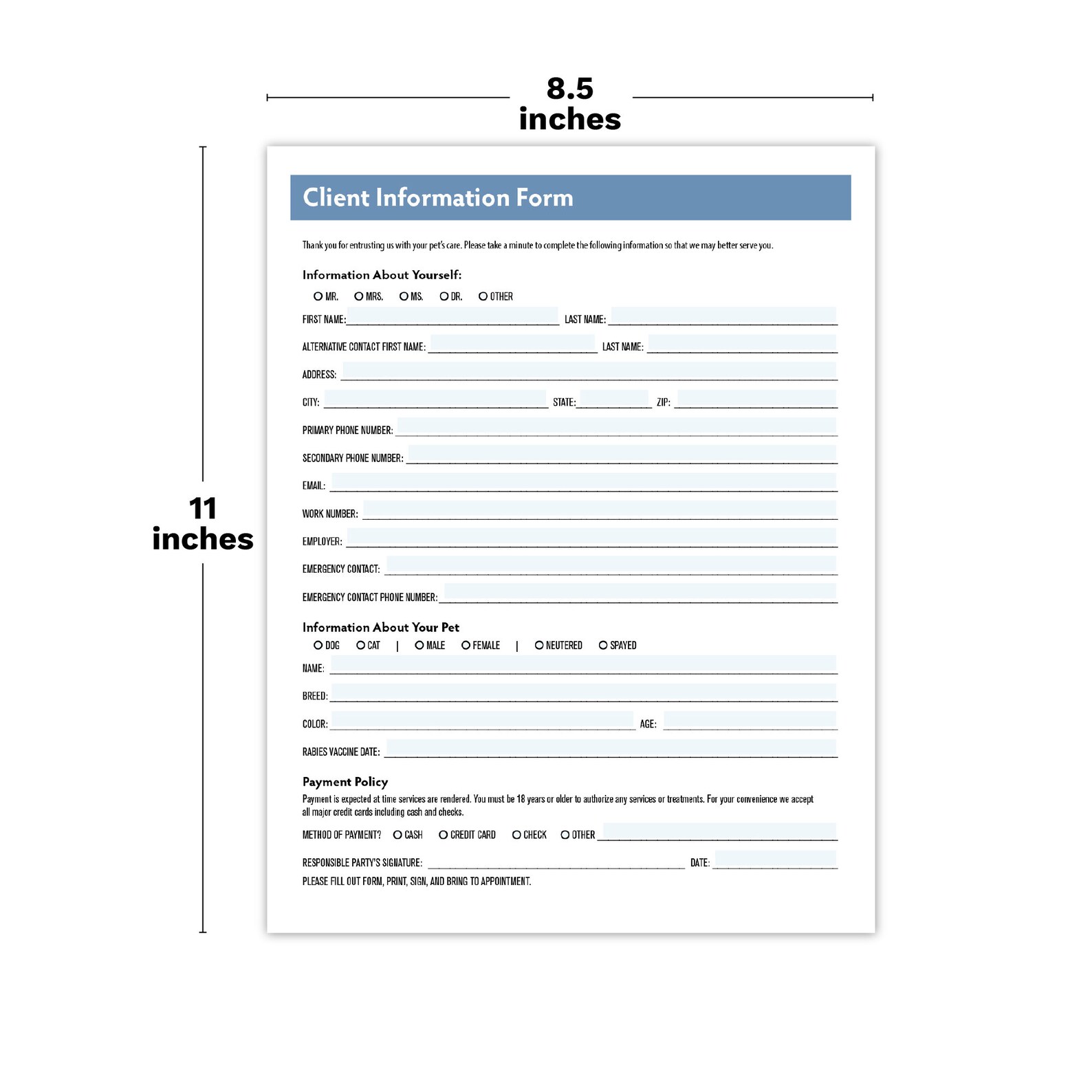 Veterinary Intake Form for Online or Print Use, PDF, Vet Tech ...
