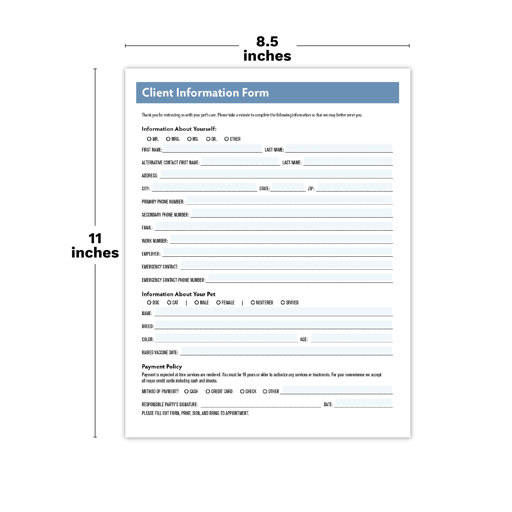 Veterinary Intake Form for Online or Print Use, PDF, Vet Tech ...