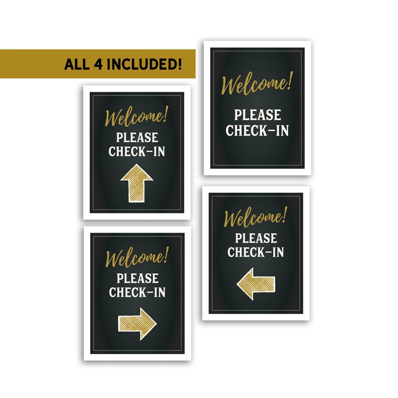 4 PDF Posters - Silent Auction Welcome - Please Check-in With Arrows ...