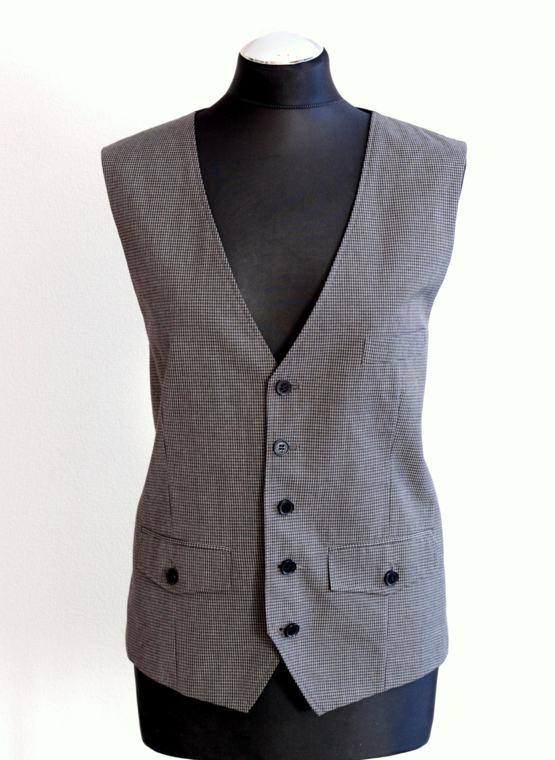 Vintage Grey Vest Baroque 90s Gilet Men's Vest Sleeveless Jacket Check ...