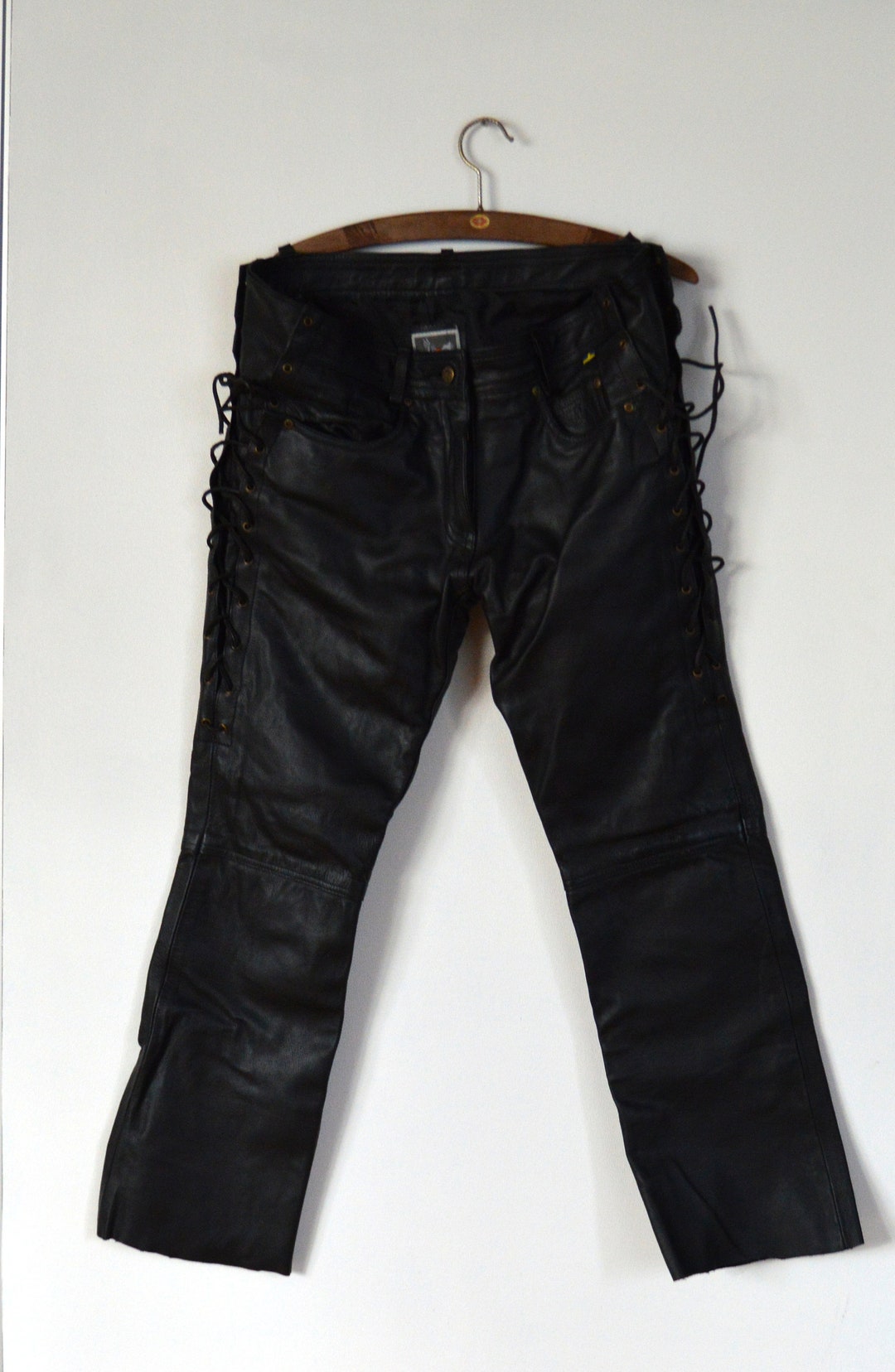 Leather Biker Pants Black Motorcycle Vintage Leather Pants Women's ...