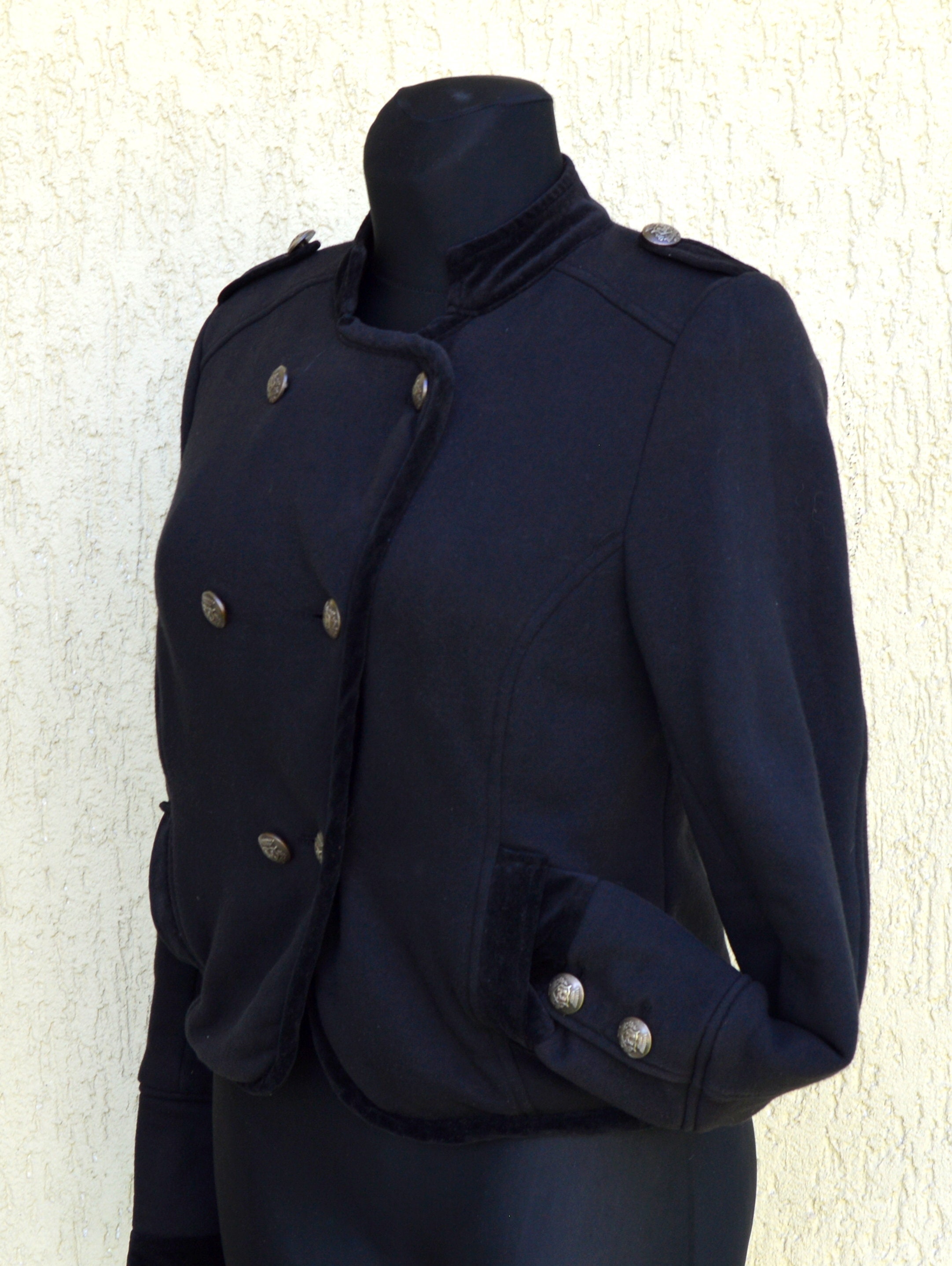 Vintage Marching Band Jacket Black Velvet Trim Fitted Military Women ...