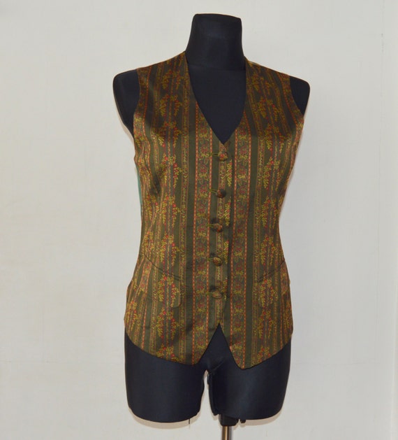 Patterned Vest Vintage Womens Brown Vest Formal Waistcoat | Etsy