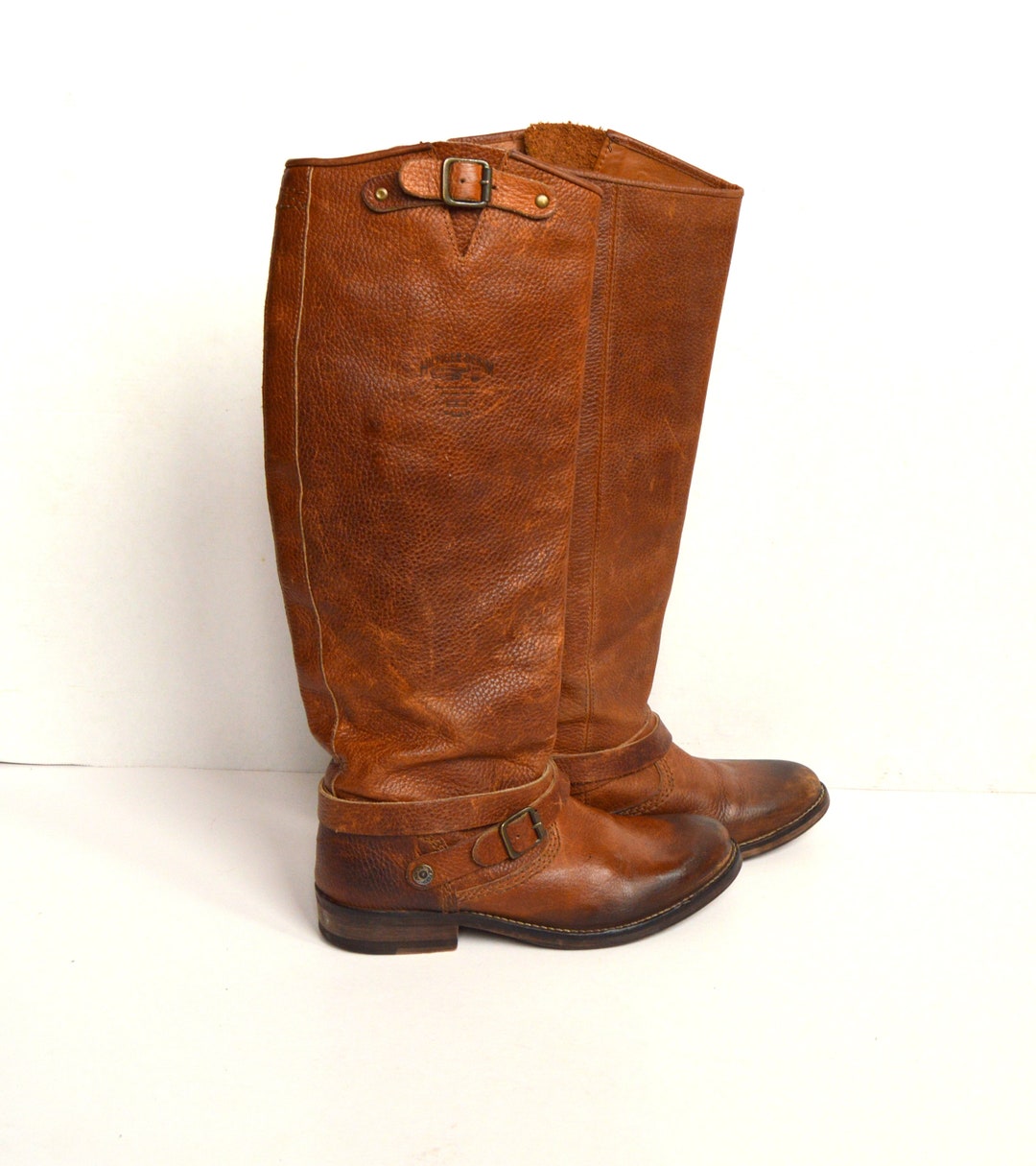 Vintage Tall Cowboy Boots Western Knee High Boots Brown Leather Riding ...